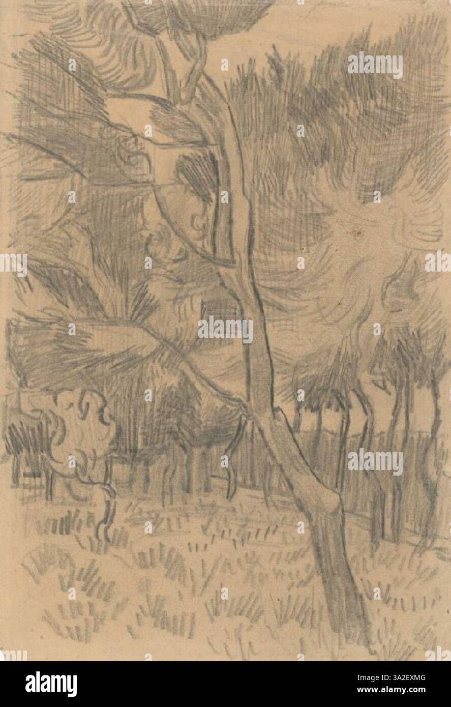 This drawing by Vincent van Gogh portrays a rural scene, emphasizing ...