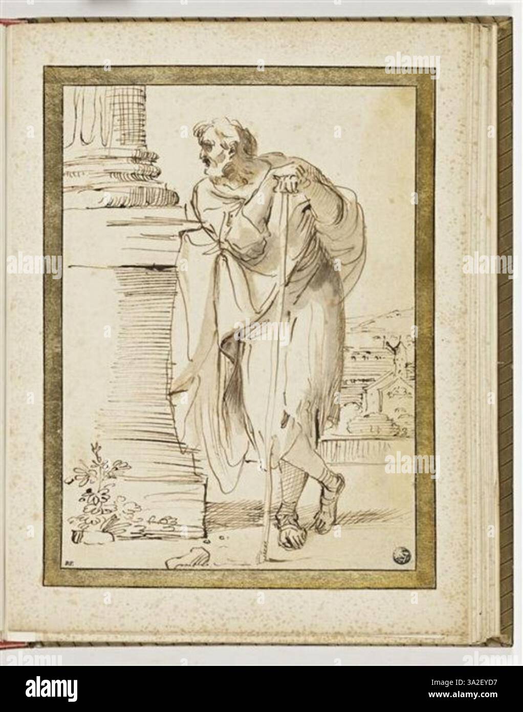 Annibale Carracci’s drawing features a man standing, leaning against a ...