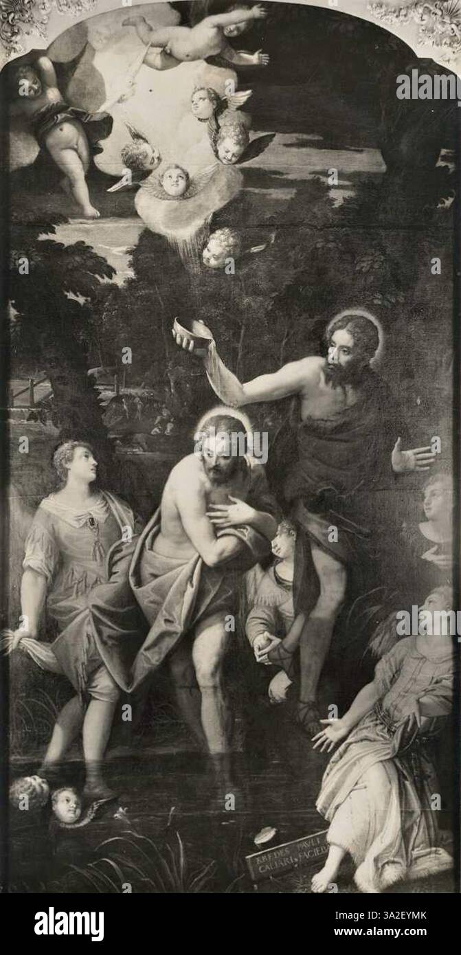 This artwork by Paolo Veronese depicts the baptism of Christ ...