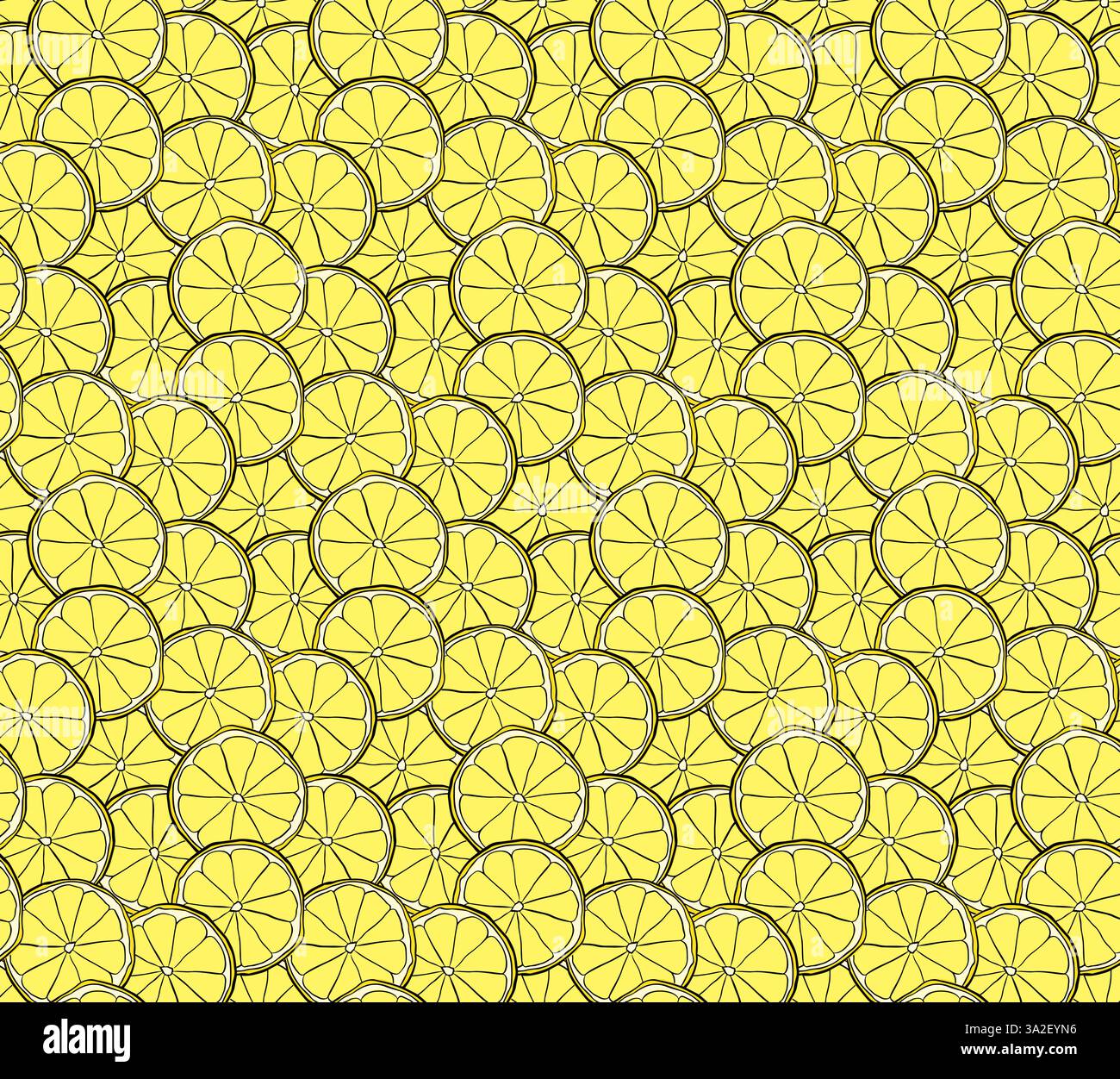 Lemons slices close up seamless pattern. Vector graphic line ink yellow ...