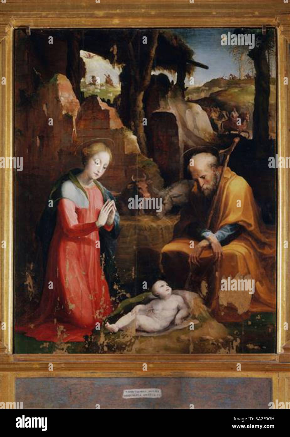 'Adoration of the Child' portrays the Virgin Mary and Saint Joseph adoring the infant Christ ...