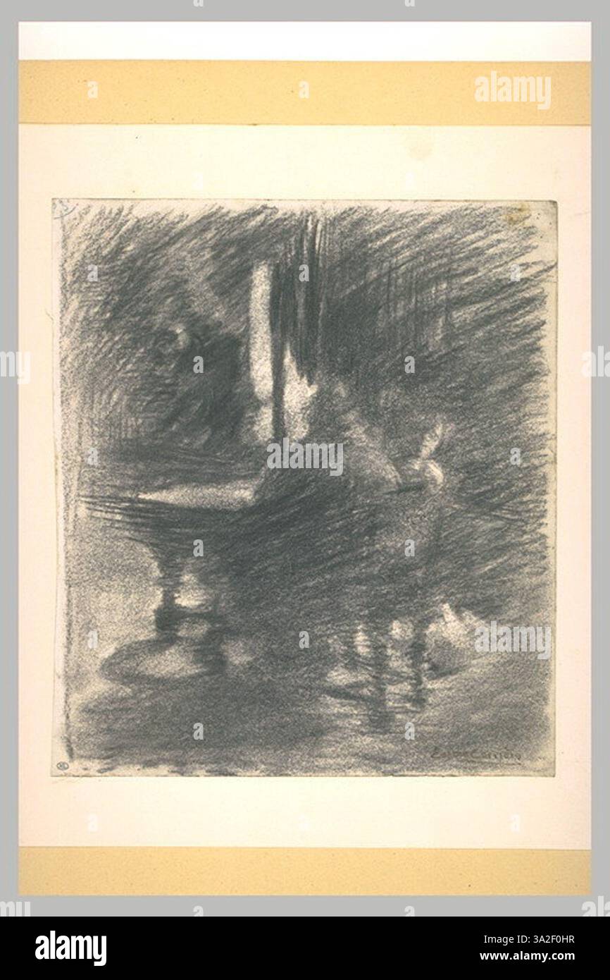 This artwork by Carrière depicts two seated figures from behind, their ...