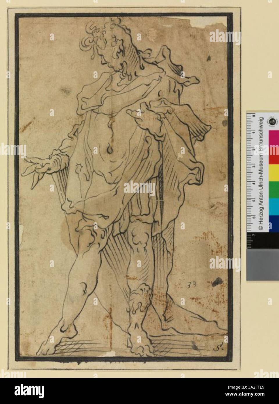 This artwork by Bartholomeus Spranger depicts a standing male figure ...