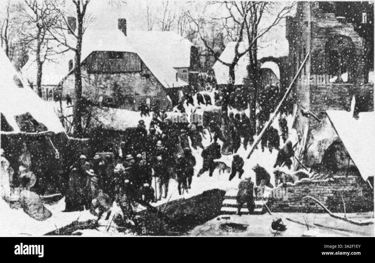 Bruegel’s work captures a rural scene with peasants engaged in ...