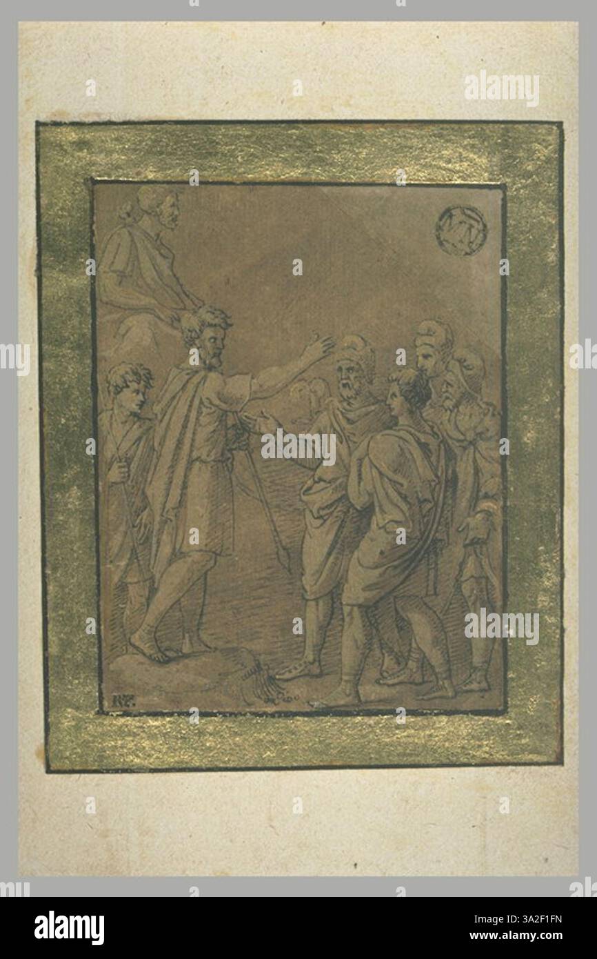 This drawing is a copy after Raphael’s depiction of Aeneas speaking to the Trojans after the ...