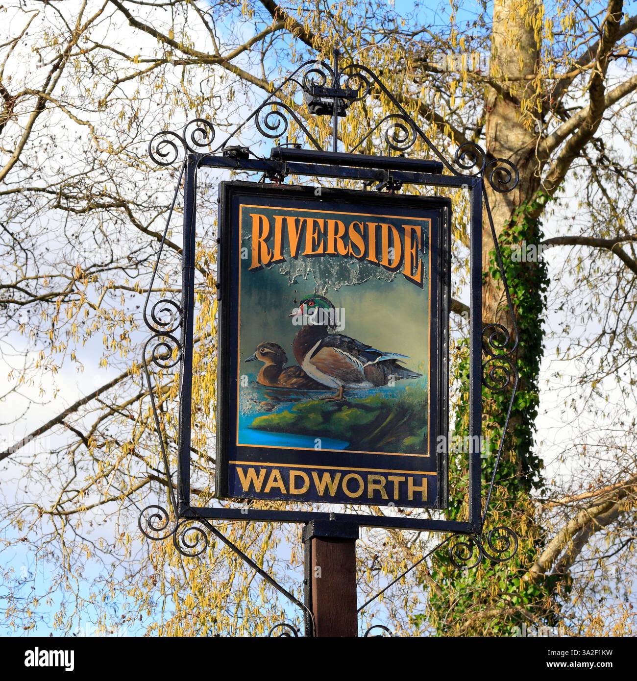Pub sign with colourful ducks - Riverside Inn - Wadworth brewery ...