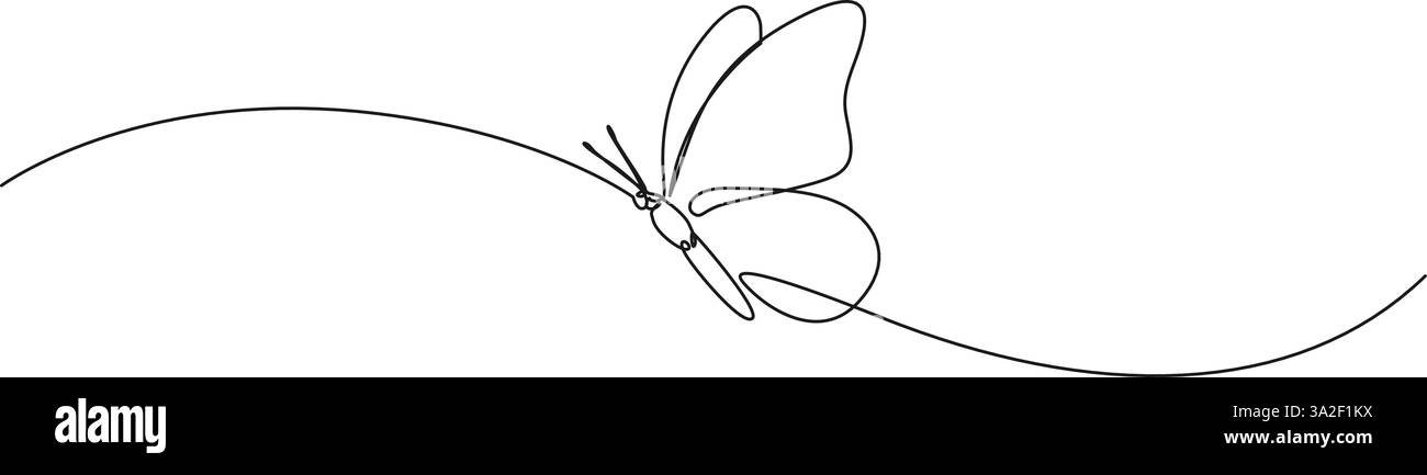 continuous single line drawing of a flying butterfly, line art vector ...