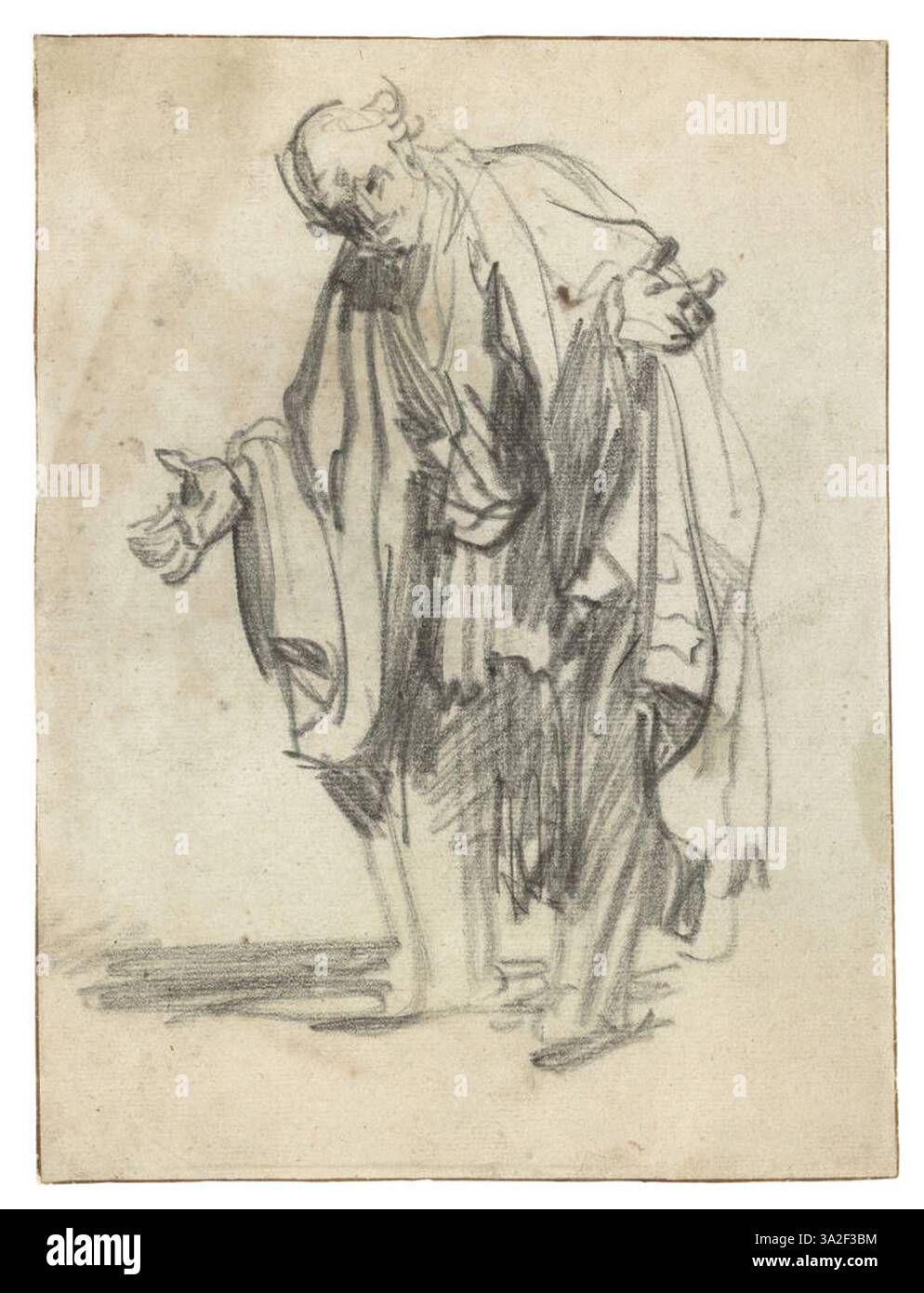 This portrait by Rembrandt depicts an elderly man with his arms ...