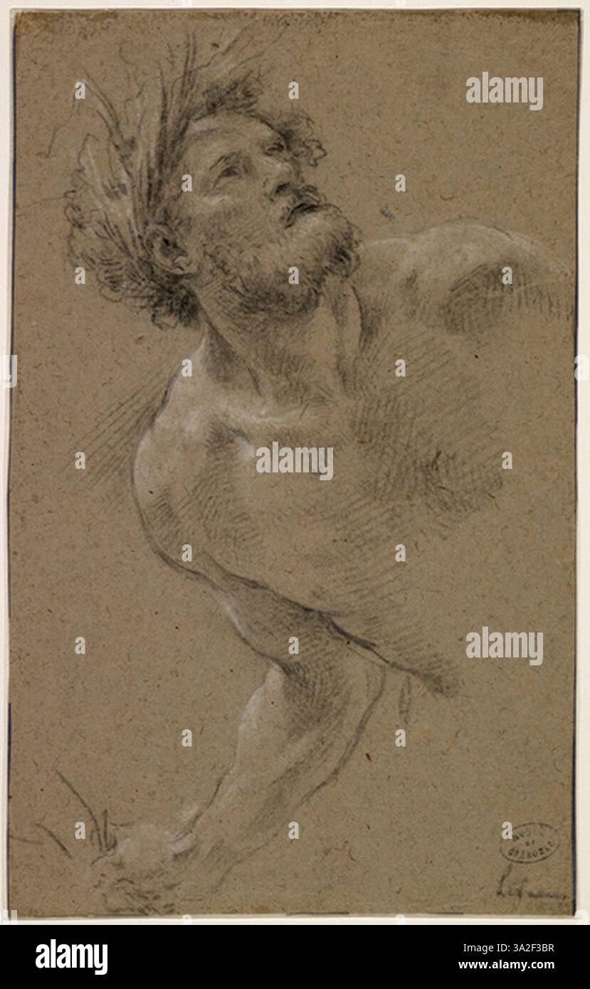 This study shows a man leaning forward, possibly over a river ...