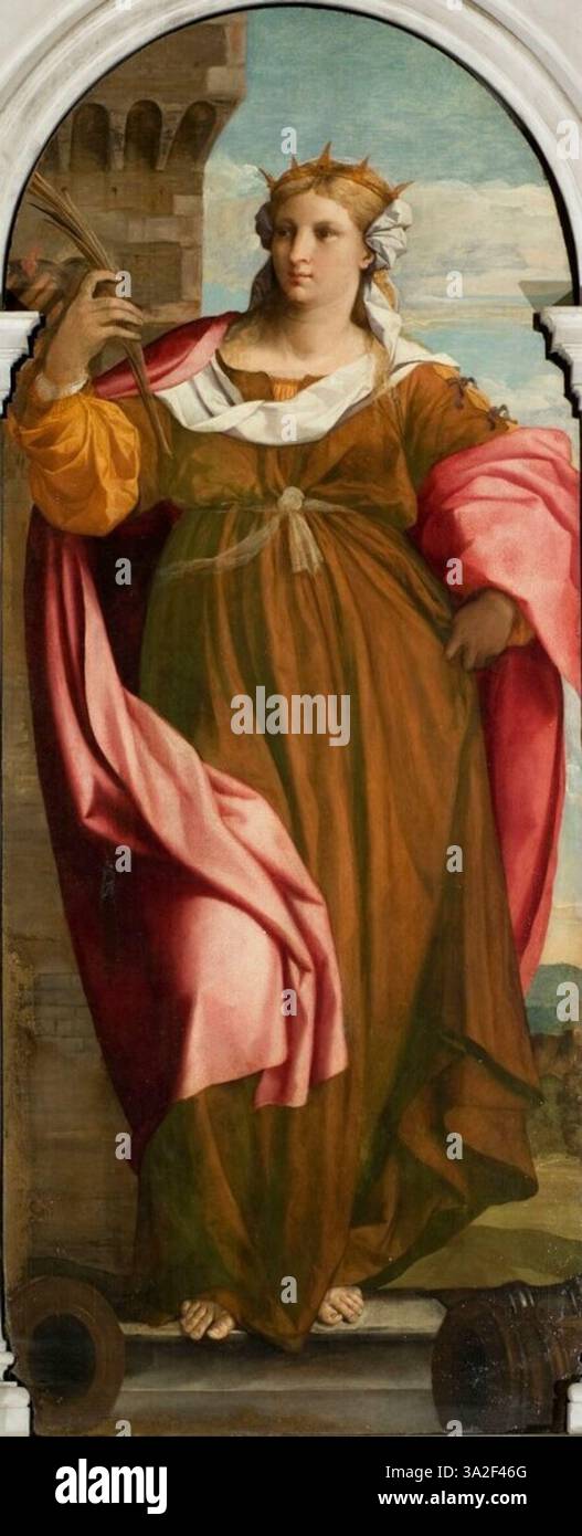 This painting by Palma Vecchio shows Saint Barbara, depicted with ...