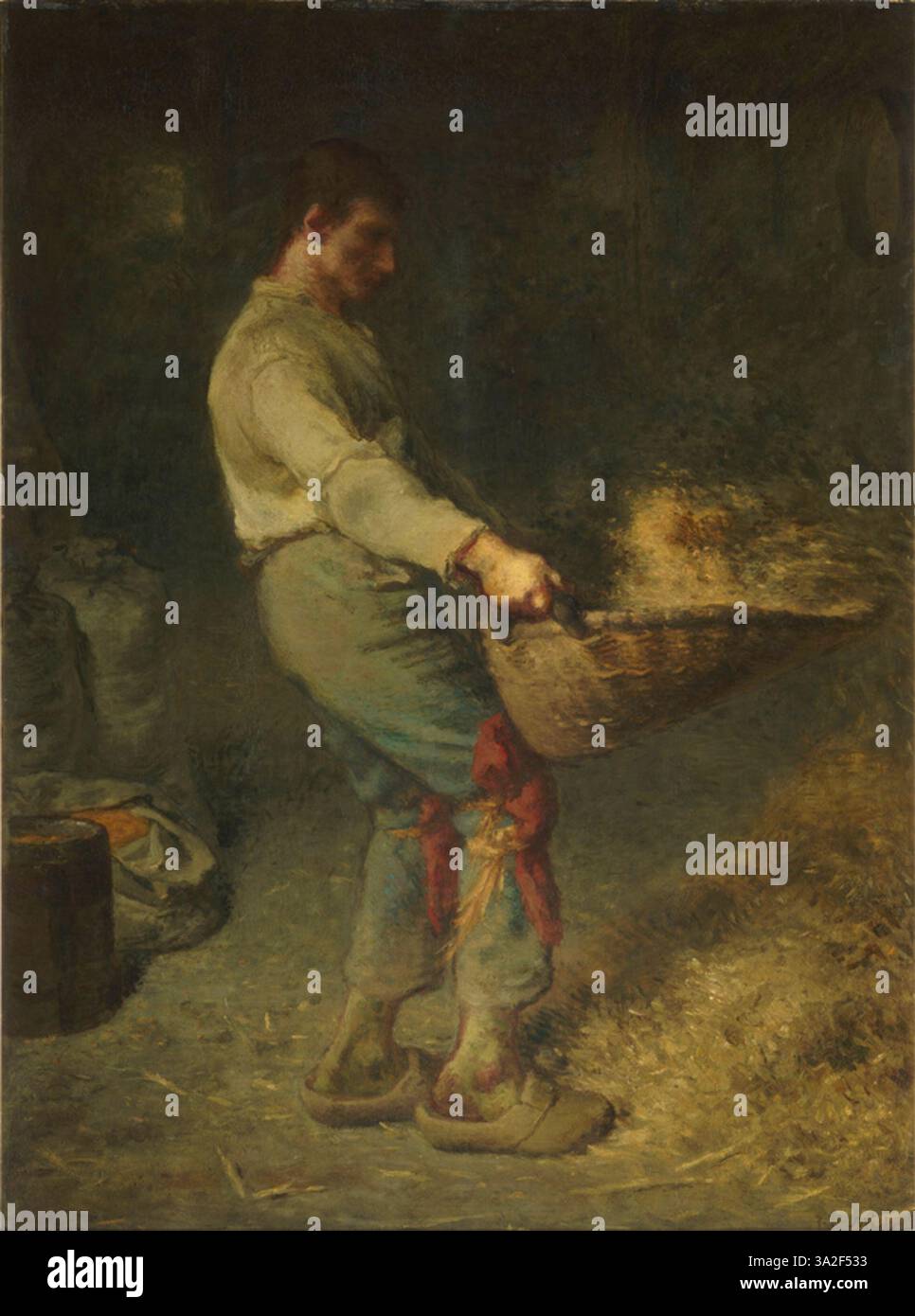 'Un vanneur' depicts a rural laborer threshing grain, showcasing Millet ...