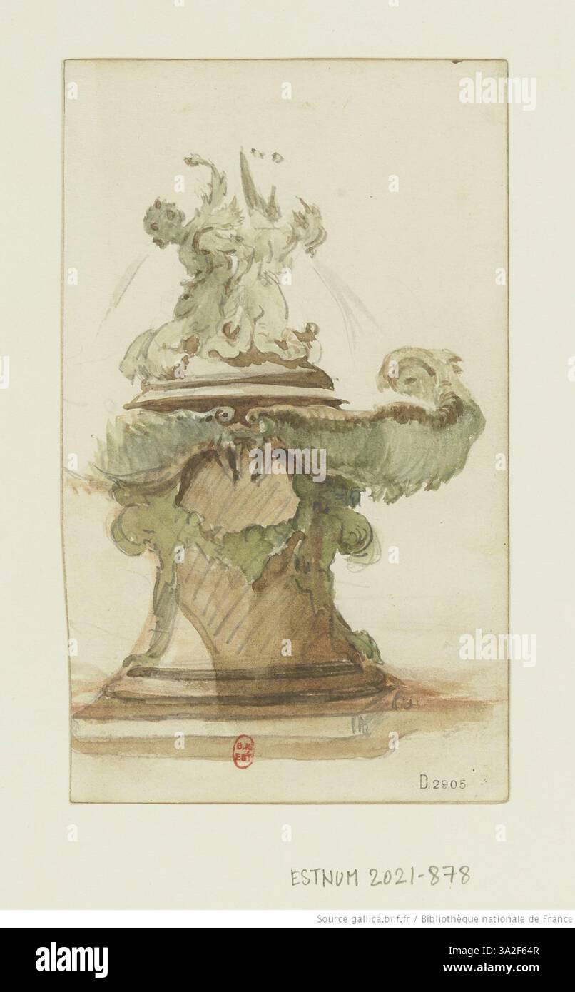 'Fontaine rocaille' depicts a decorative fountain surrounded by rocks ...