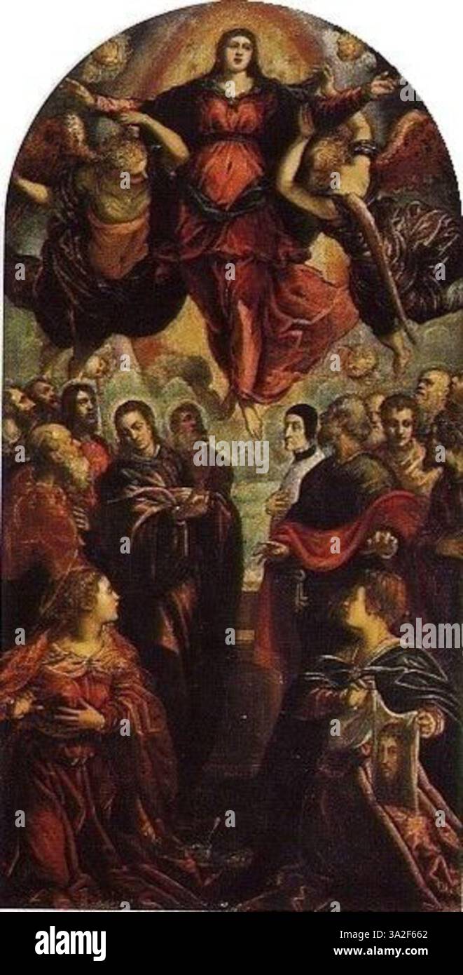 Jacopo Tintoretto's Assumption with Saints and Holy Figures from the 16th century portrays the ...