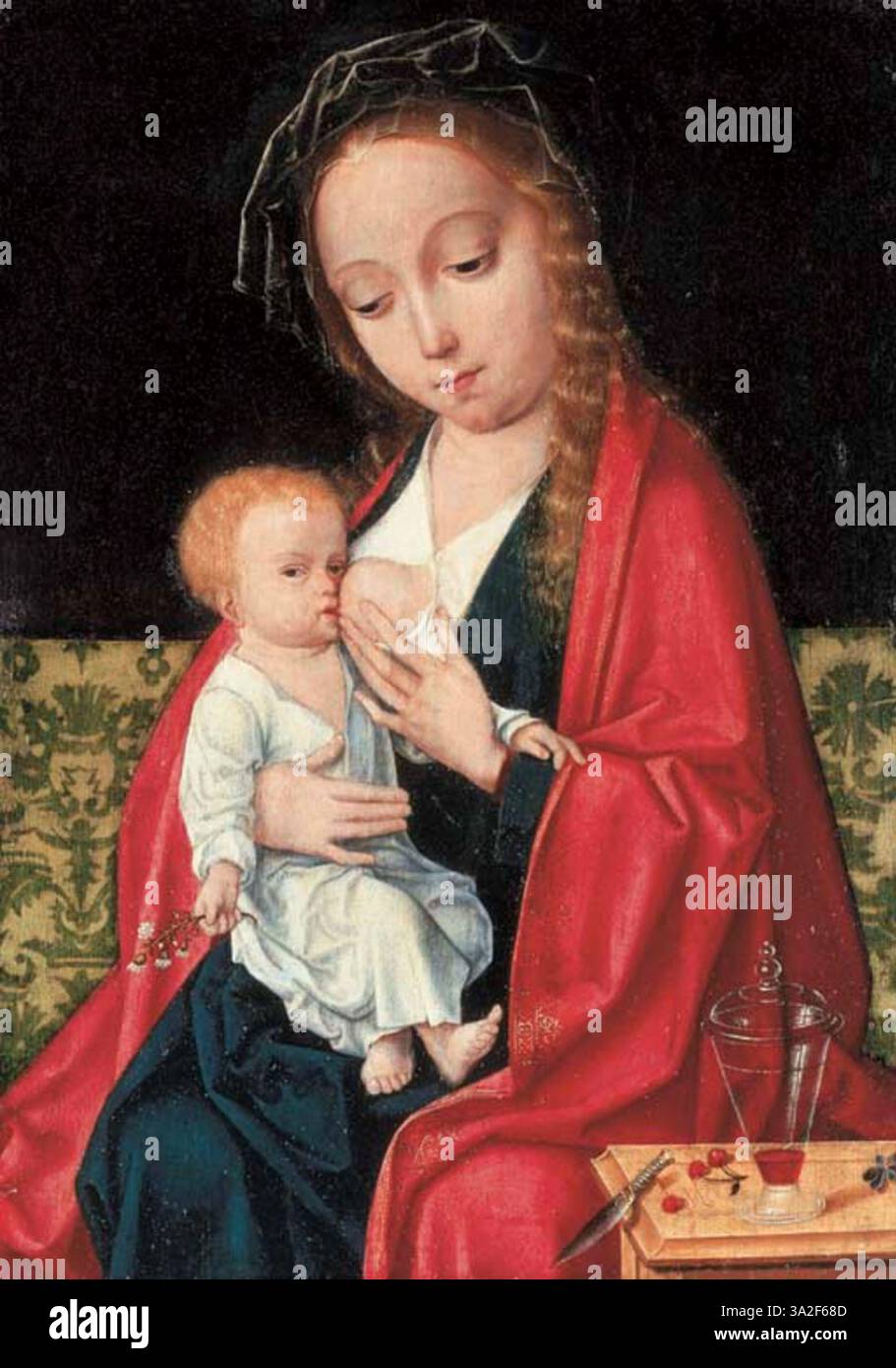 This artwork presents the Virgin Mary and the Christ Child, shown in a ...