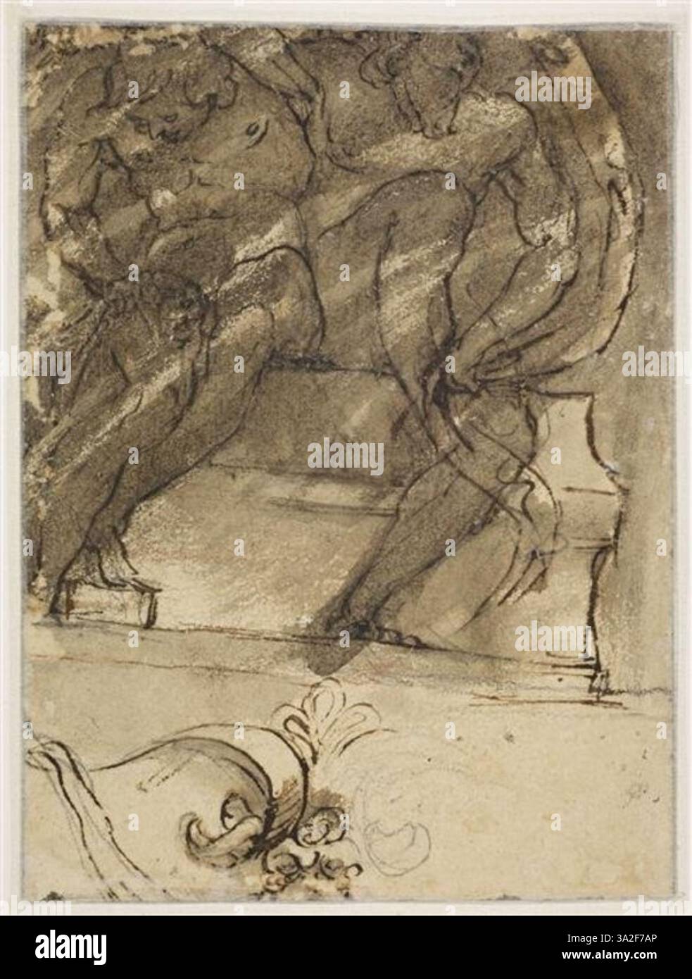 In this work, Carracci depicts two Atlantes in a study of muscularity ...