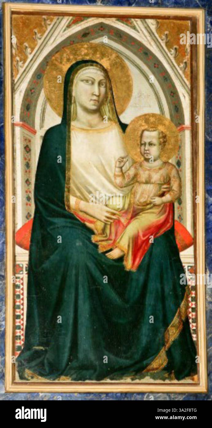 This painting by Taddeo Gaddi depicts the Madonna with the Christ Child enthroned, emphasizing ...