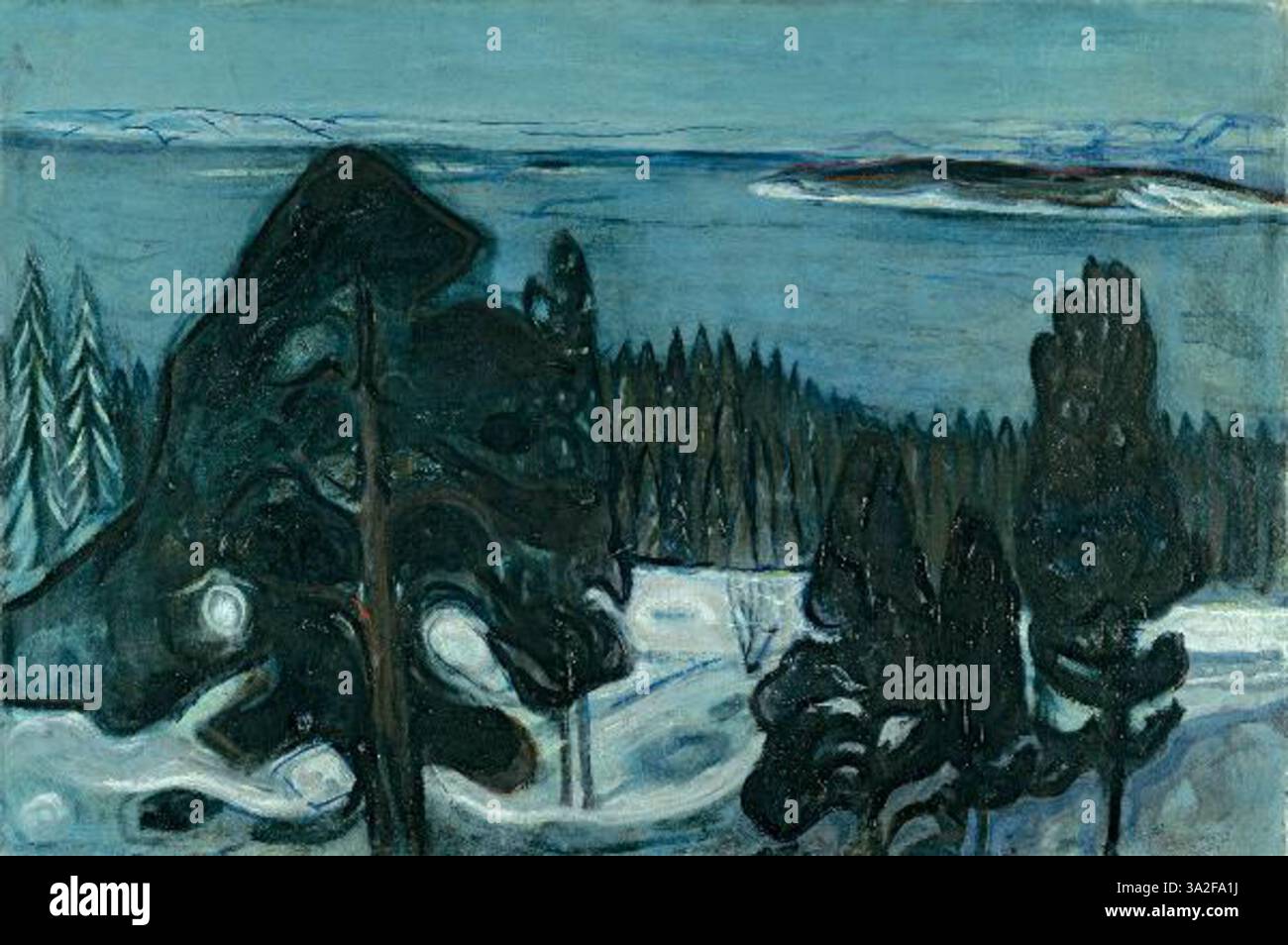 'Winter Night' (circa 1900) by Edvard Munch depicts a cold, serene ...