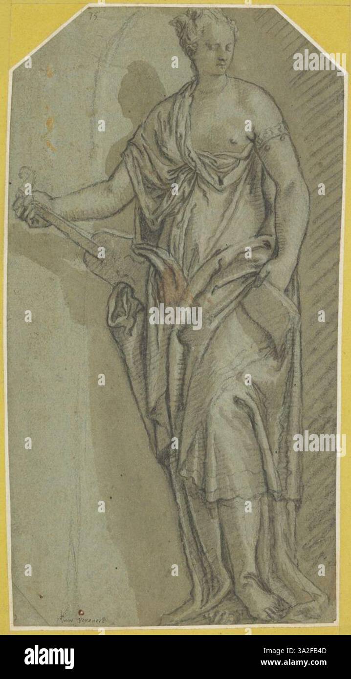 'Standing Draped Female Figure Holding a Viol' by Paolo Veronese ...