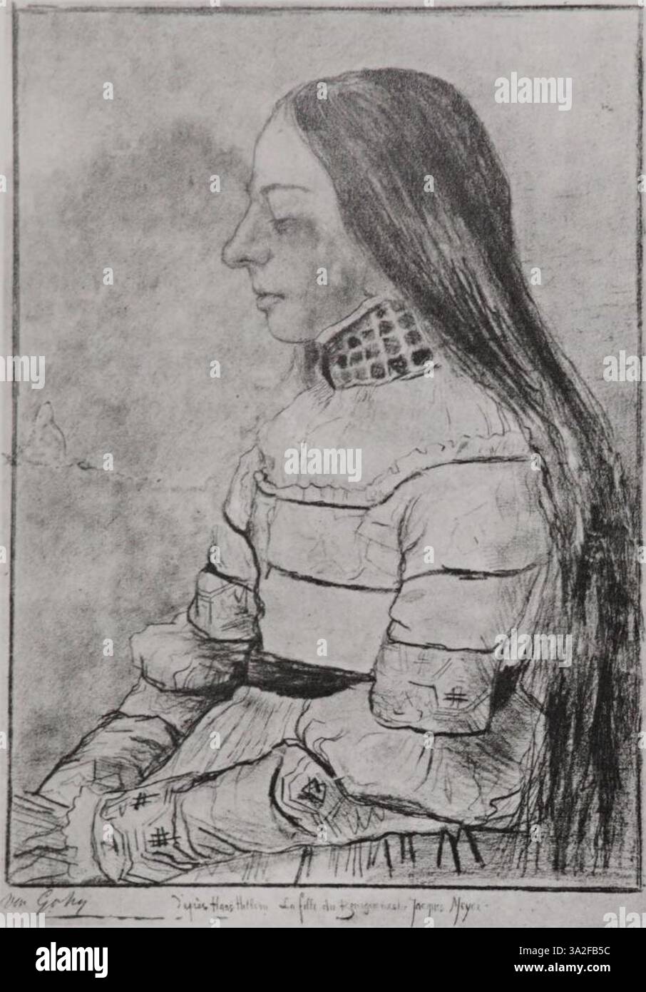 A portrait of a woman with a somber expression, painted with Van Gogh's ...