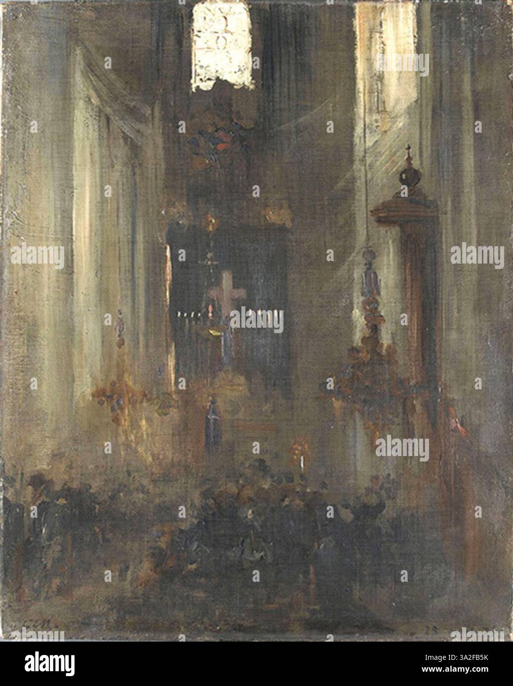 This painting by Gustave Moreau features the interior of a cathedral ...