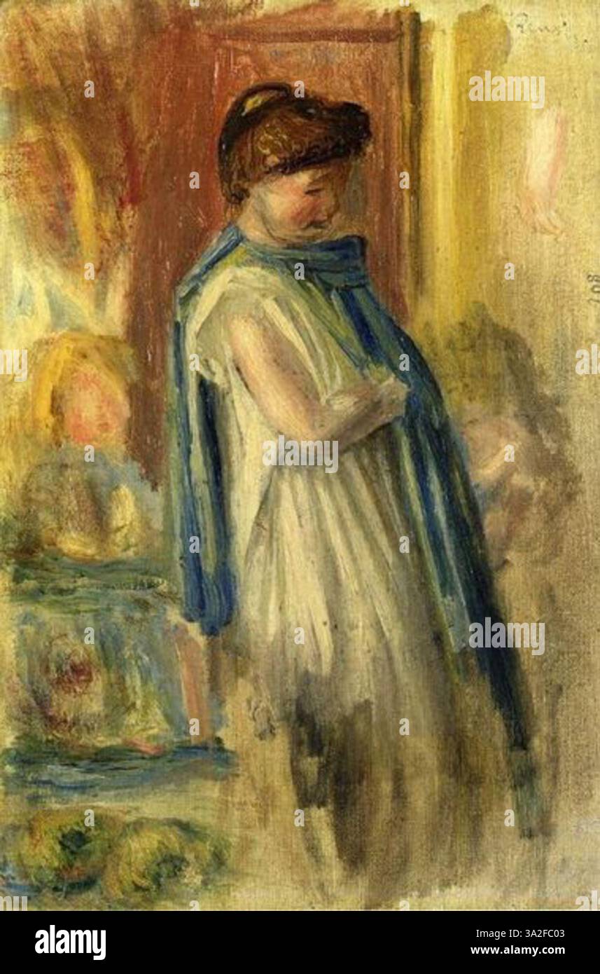 This portrait shows a young woman standing, her posture poised and ...