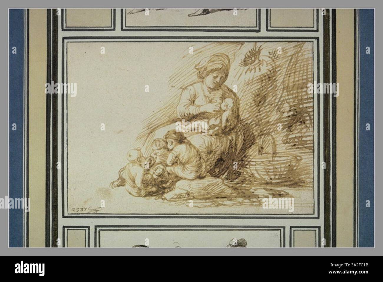 This drawing portrays a seated woman nursing a child, symbolizing ...