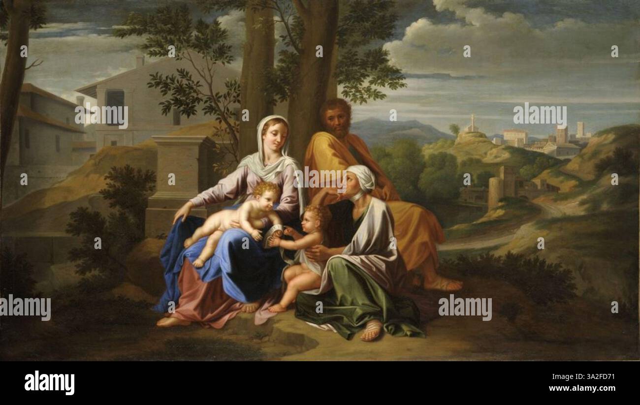 This artwork by Nicolas Poussin features the Holy Family, a common ...