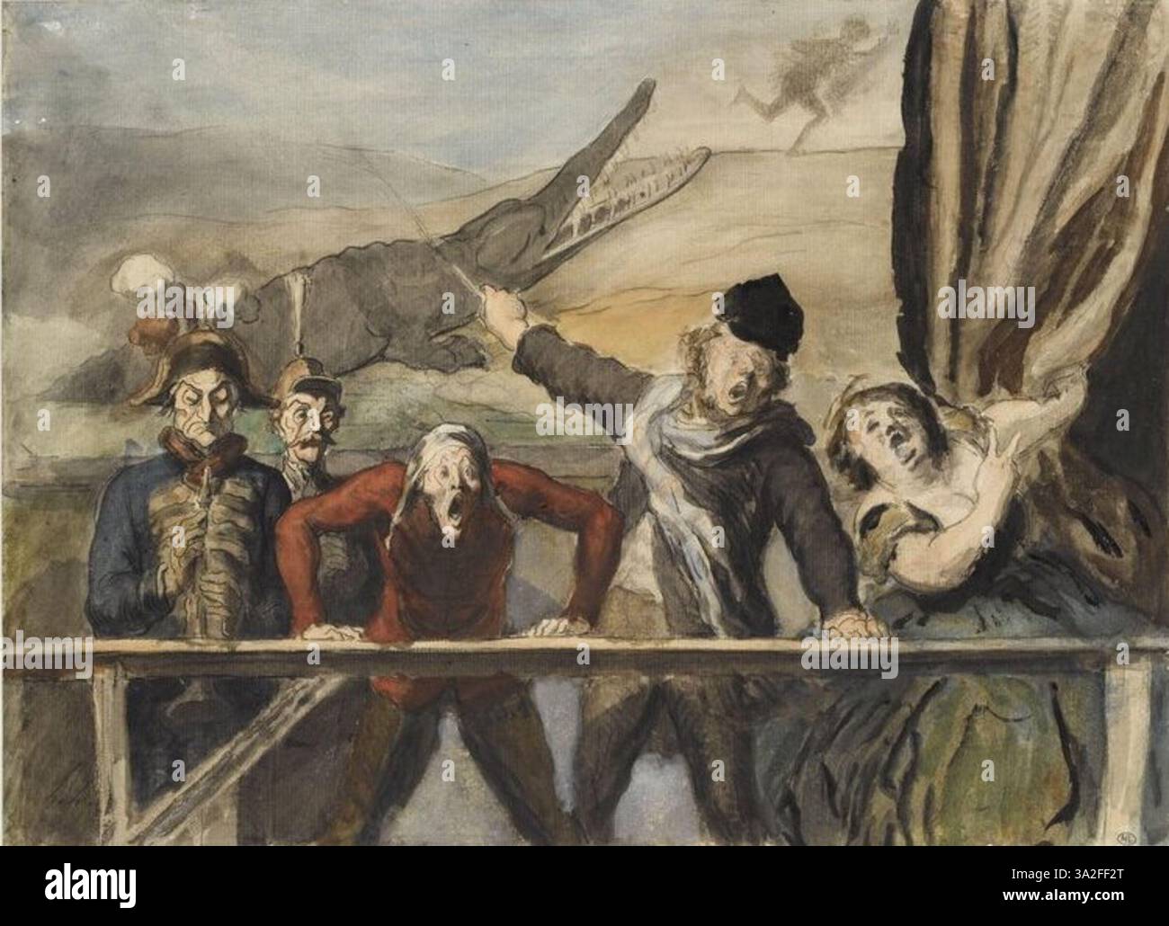 This cropped lithograph by Honoré Daumier depicts a lively fairground ...