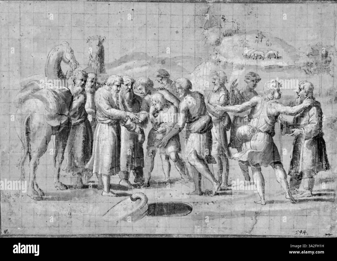 This scene shows Joseph being sold by his brothers, depicting the ...