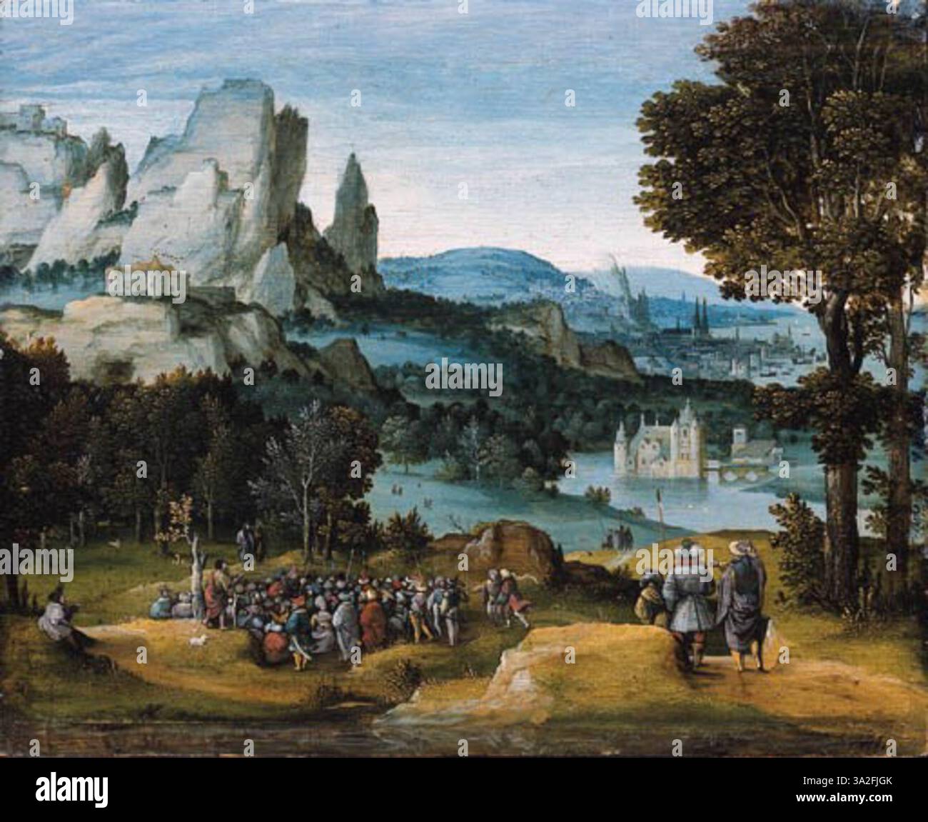 This painting depicts St. John the Baptist preaching in a mountainous ...