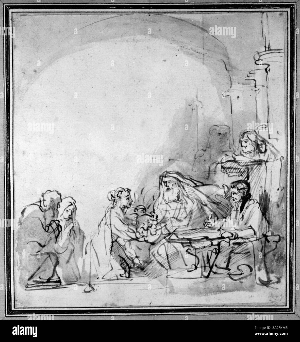 This artwork shows the biblical scene of the Presentation in the Temple ...