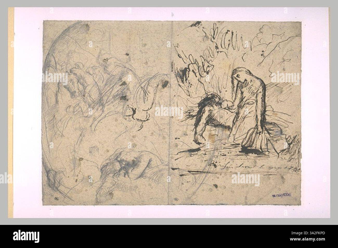 This artwork depicts Briseis mourning before the corpse of Achilles ...