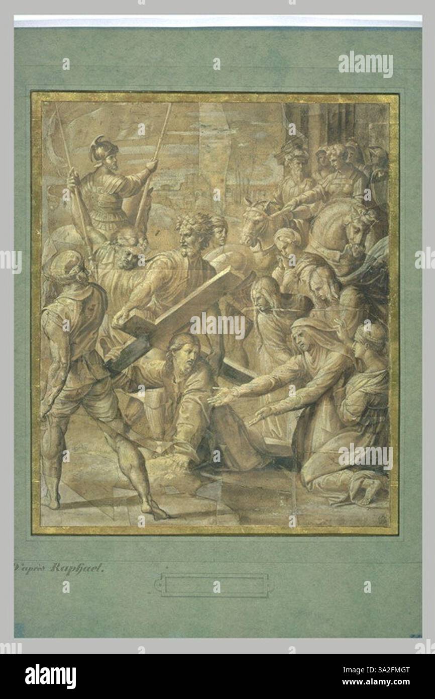 This reproduction of Raphael's 'The Carrying of the Cross' focuses on ...