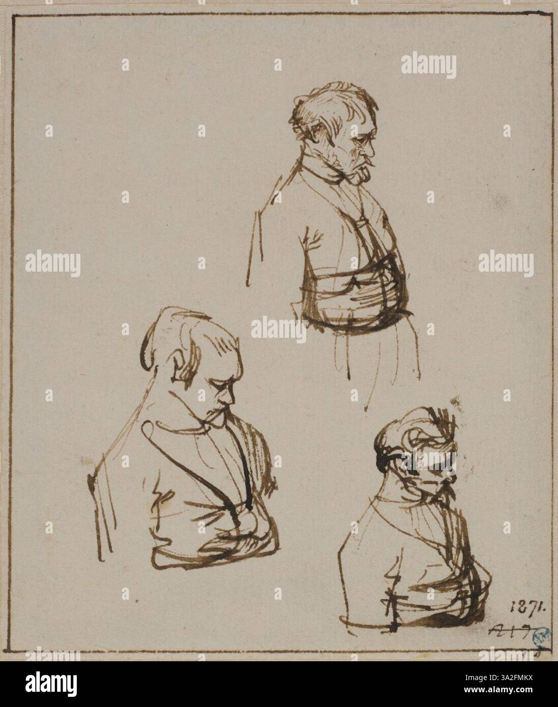 This work consists of three studies of a man seen in profile. The ...