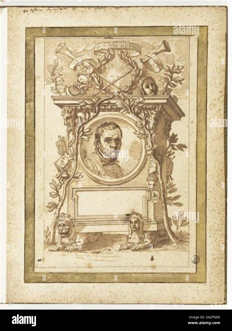 Annibale Carracci created this ornamental work around a portrait of ...