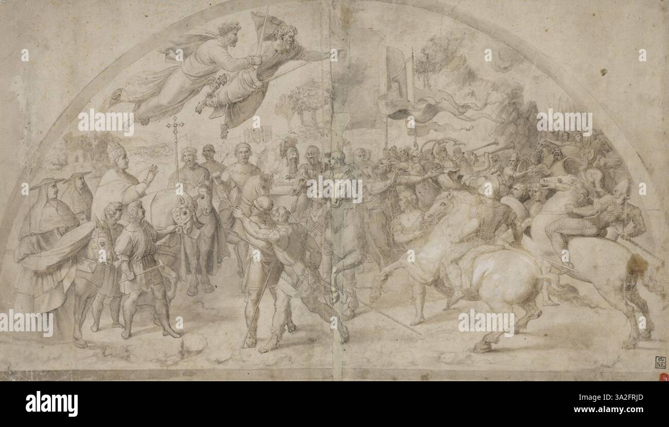 This artwork depicts the legendary encounter between Saint Leo the ...