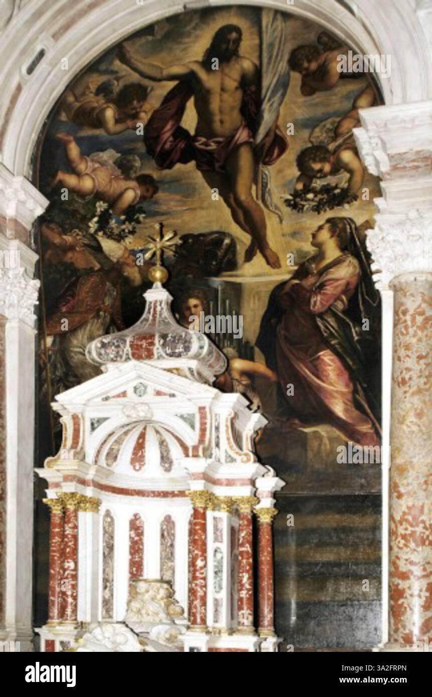 This artwork depicts the risen Christ surrounded by saints, showcasing ...