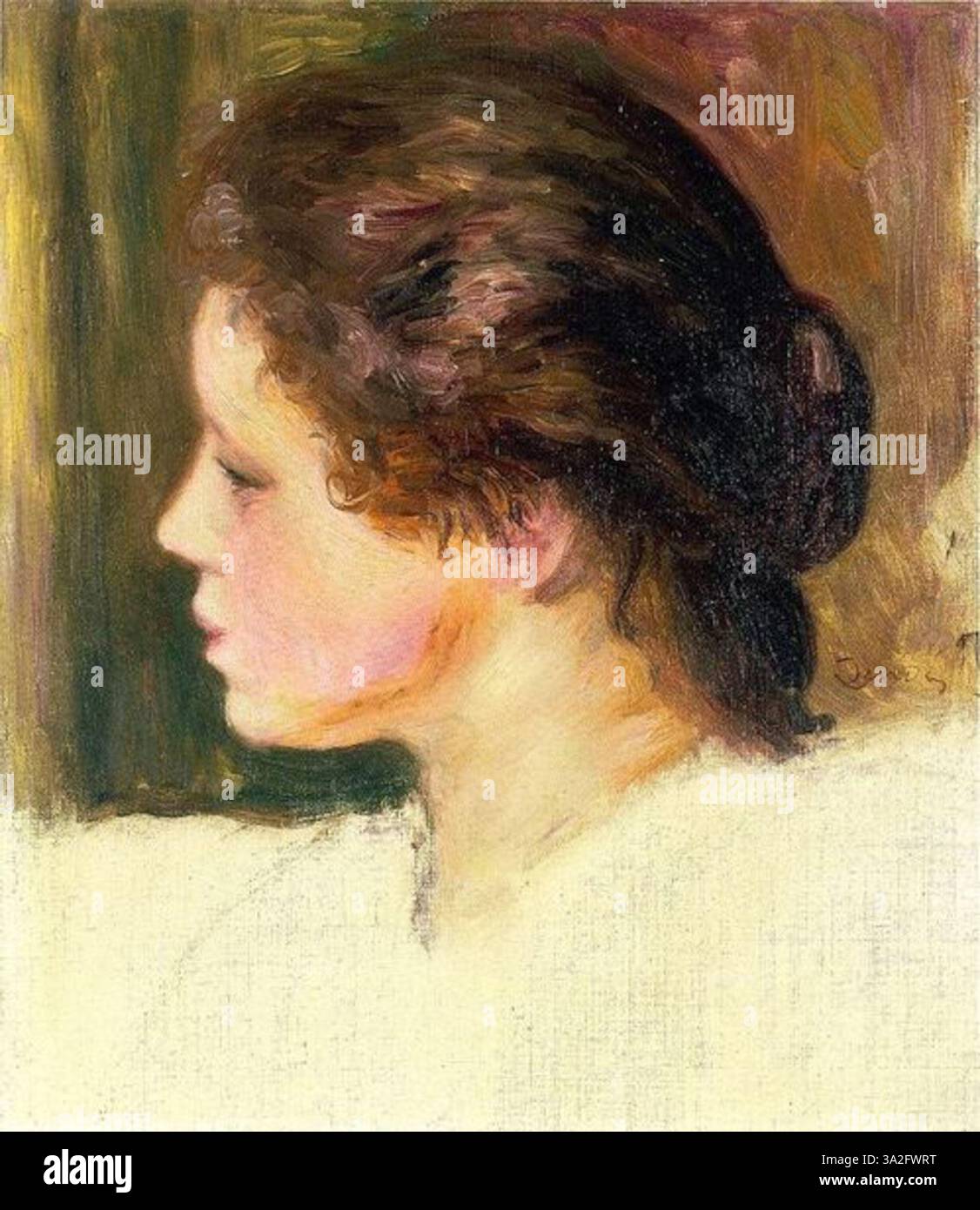 This portrait features a woman’s face, with Renoir’s brushwork capturing the gentle play of ...