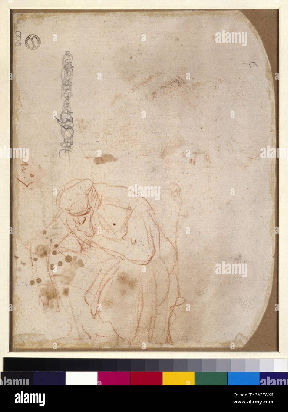 On the verso of this piece, Rembrandt sketches a man slumped over in a ...