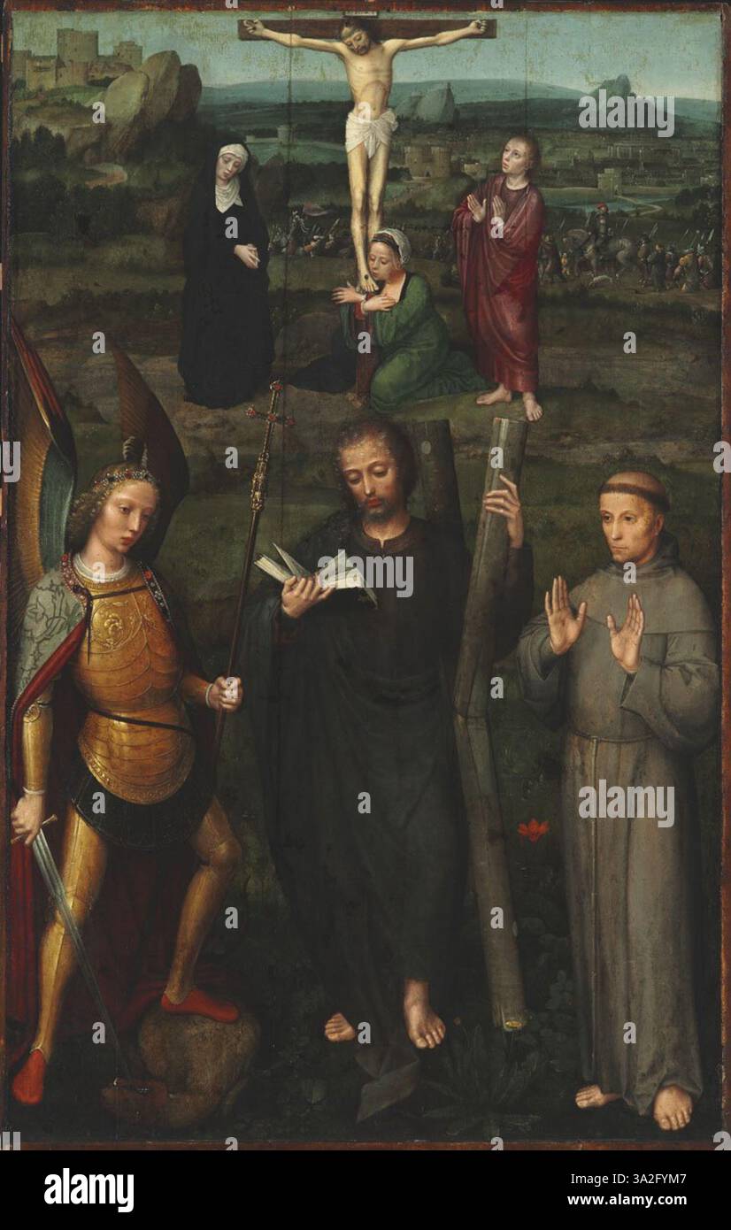 In this 1510 painting by Adriaen Isenbrandt, the Crucifixion scene is accompanied by Saints ...