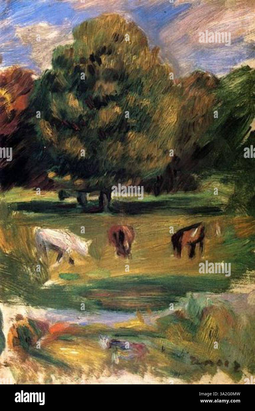 Renoir’s landscape with horses features rural scenery where the animals ...