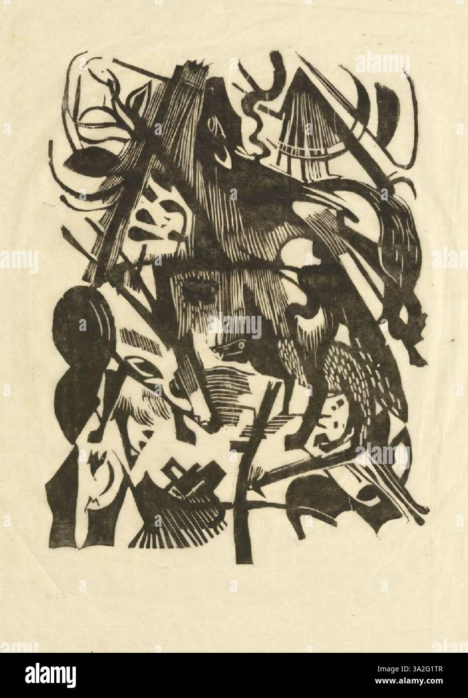 Geburt der Wölfe (Birth of the Wolves) by Franz Marc uses abstract ...