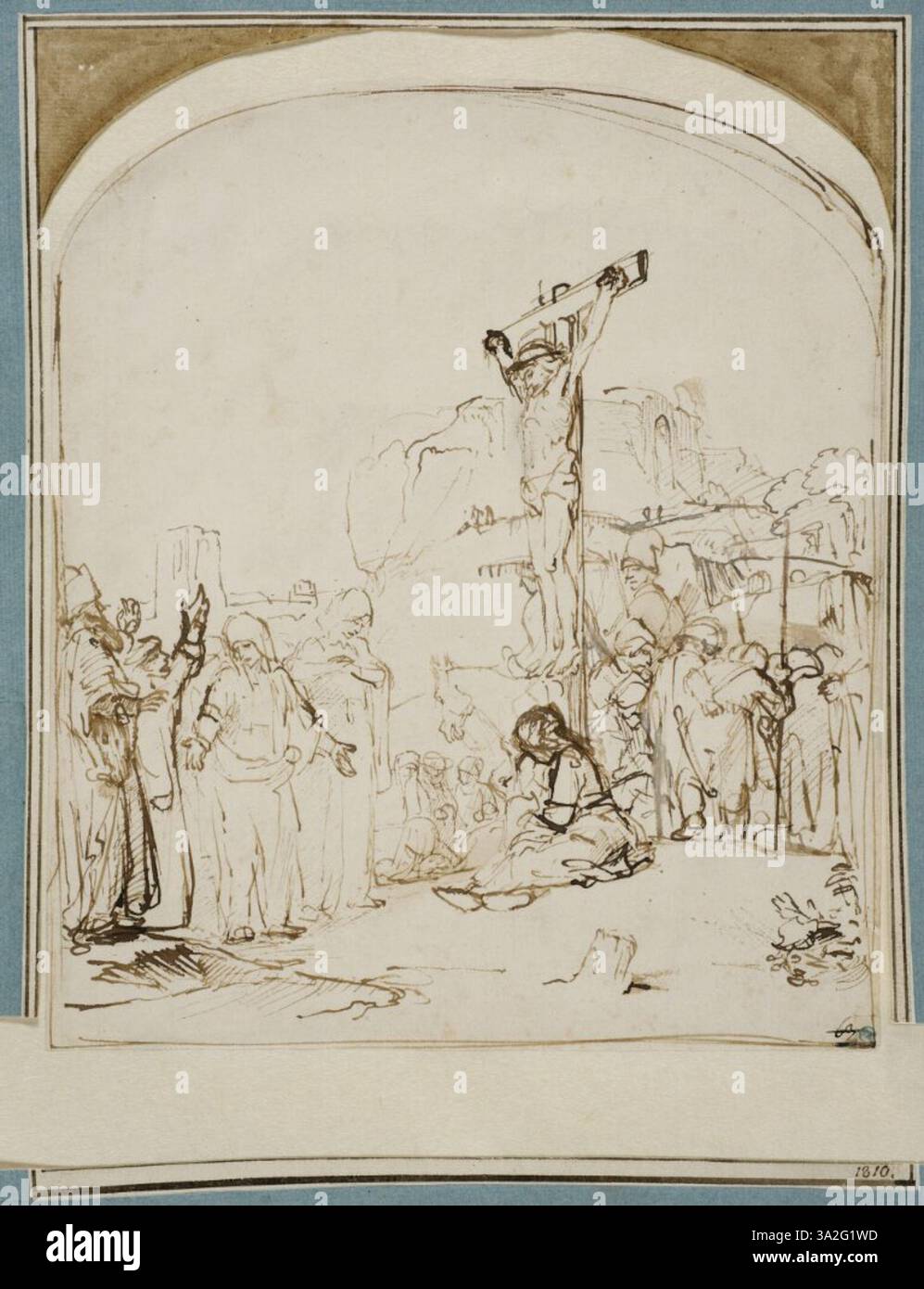 Rembrandt’s 'Calvary' depicts the crucifixion scene with a focus on the ...