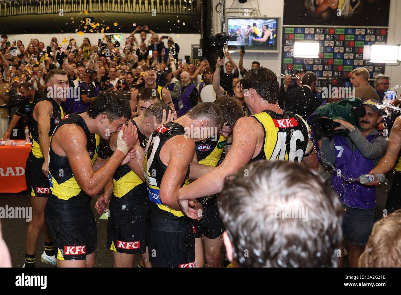 Melbourne, Australia. 13th Mar, 2025. The Tigers celebrate winning the ...