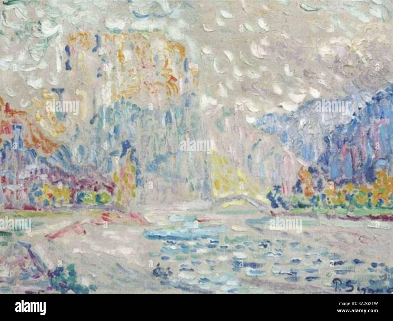 In painting 378, Paul Signac illustrates a dynamic waterfront scene ...