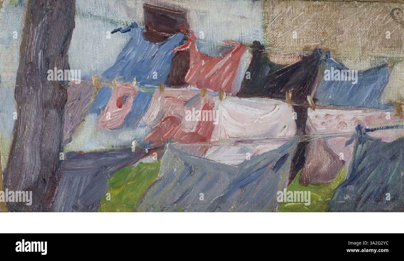 Flatternde Wäsche im Wind (Flapping Laundry in the Wind) by Franz Marc depicts laundry blowing ...