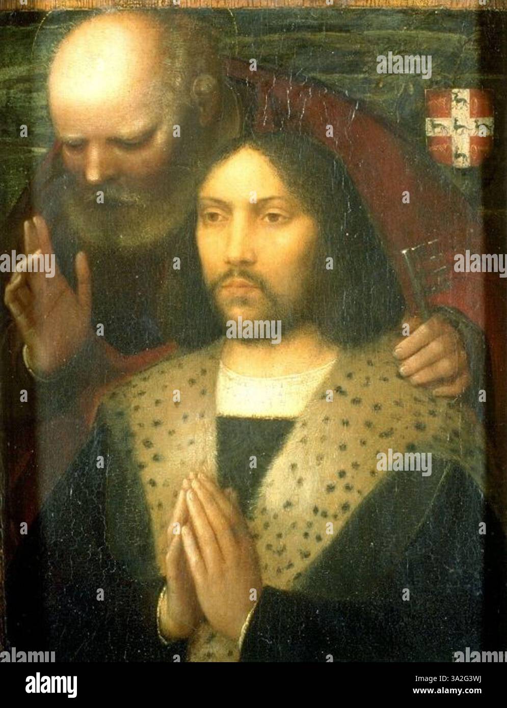 This 16th-century painting attributed to Adriaen Isenbrandt depicts Saint Peter with a donor ...