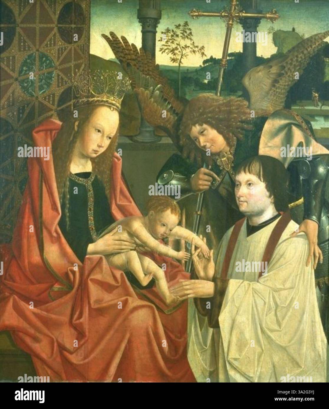 This painting by the Master of the Antwerp Marien Triptych depicts the Virgin Mary with the ...