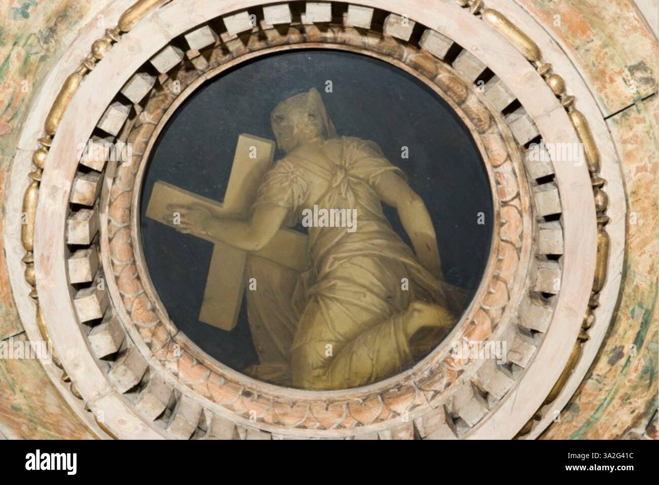 This artwork represents Faith, one of the cardinal virtues, depicted as ...