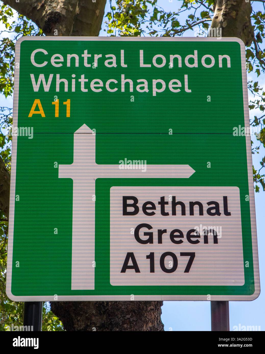 Road sign in East London, showing directions for Whitechapel and ...